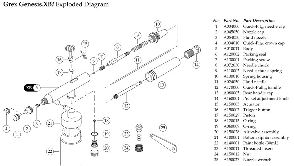 Grex Genesis XBi Airbrush Parts — Midwest Airbrush Supply Co